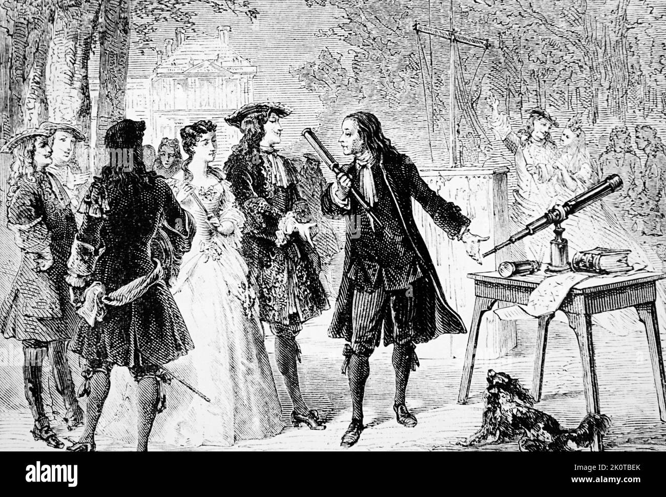 Illustration depicting Guillaume Amontons' demonstration of his aerial ...