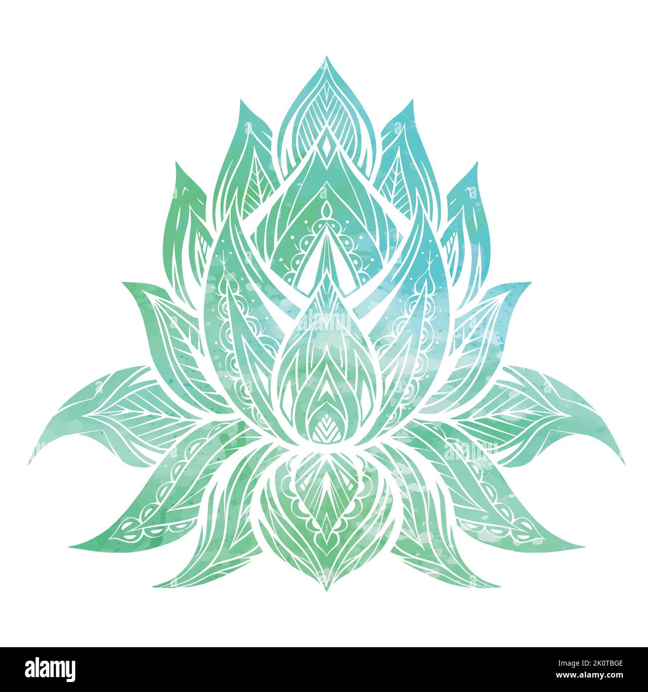 Vector watercolor sacred lotus illustration with boho ornament. Water ...