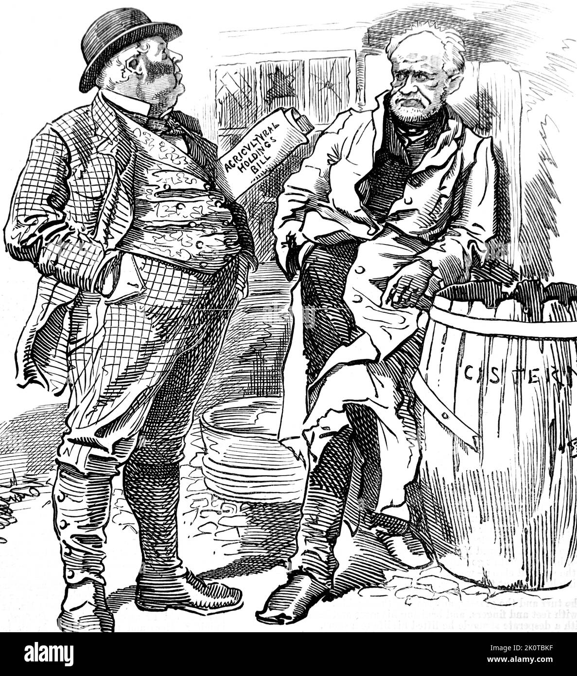 Cartoon depicting a miserable dweller in an urban slum. Dated 19th ...