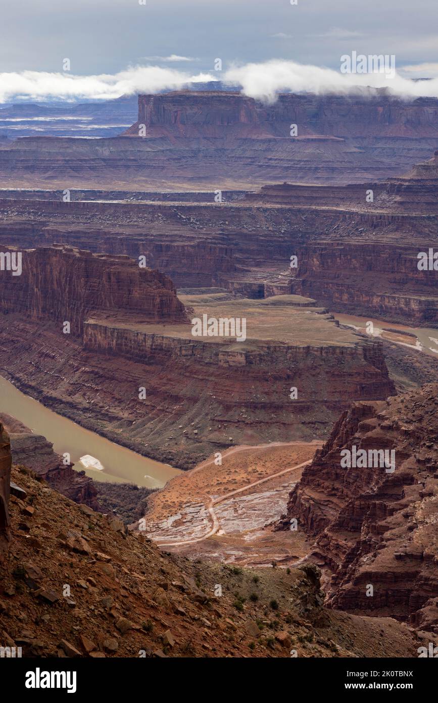 Fog clearing from the tops of cliffs after a storm passes through above ...