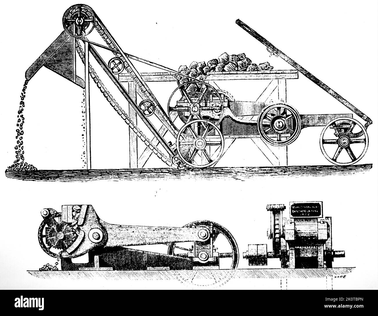 Patent stone breaking machine by the Dravon Engine Works Co. Dated 19th ...