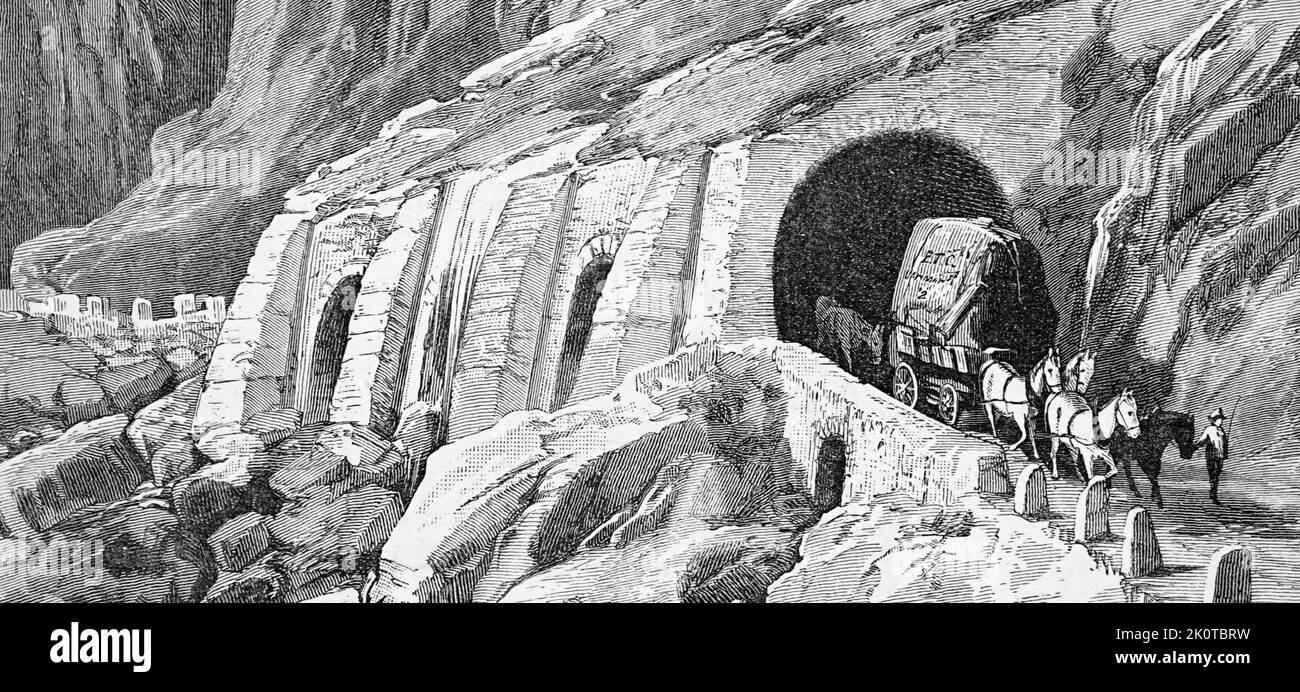 Illustration depicting the Simplon Pass, a mountain pass between the ...