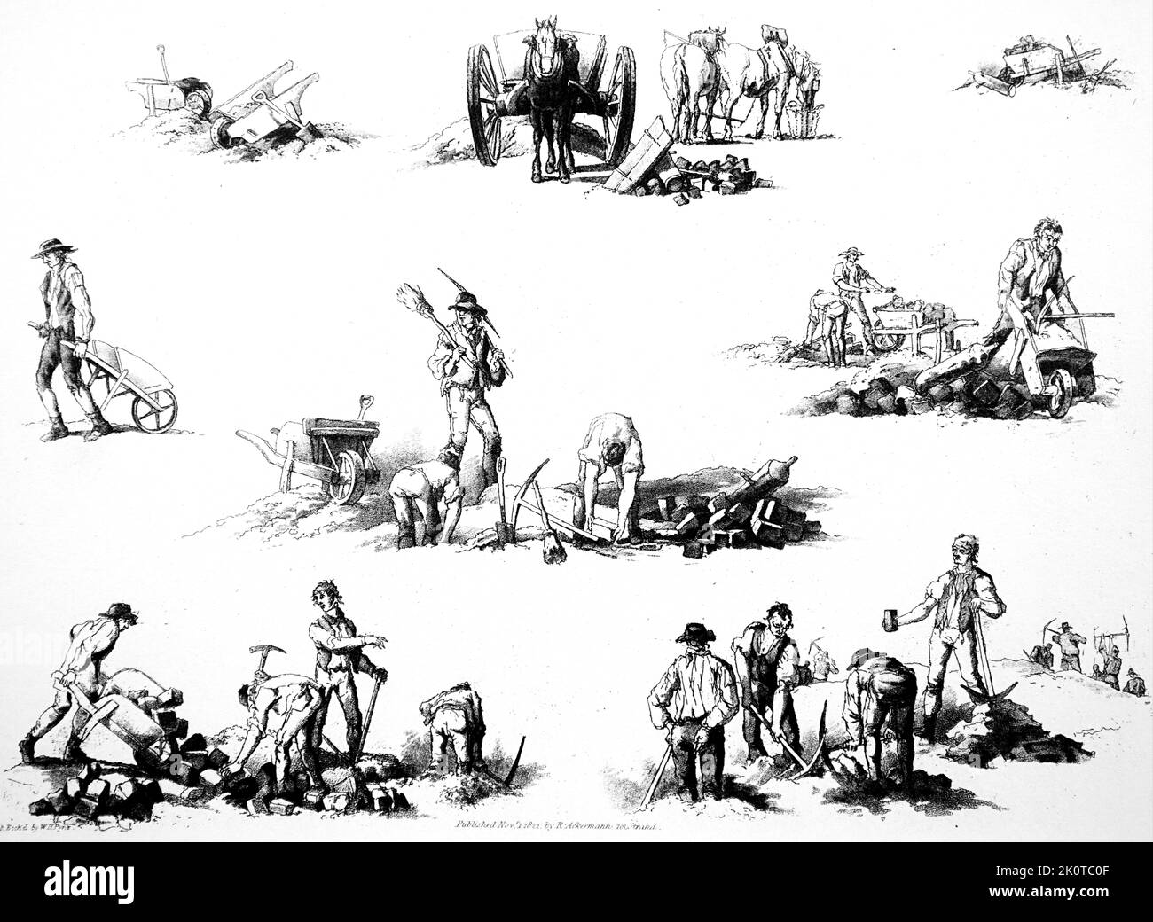 Illustration depicting paviours laying granite setts. Illustrated by ...