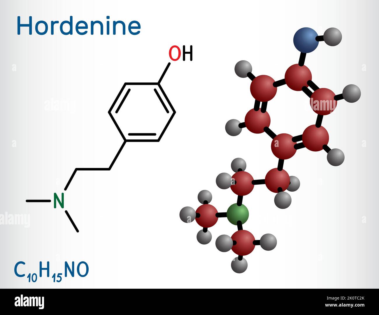 Hordenine, dimethyltyramine class, molecule. It is phenethylamine ...