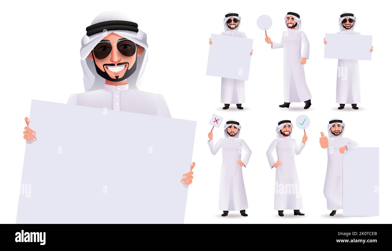 Arab man presenting vector character set. Arabian male characters ...