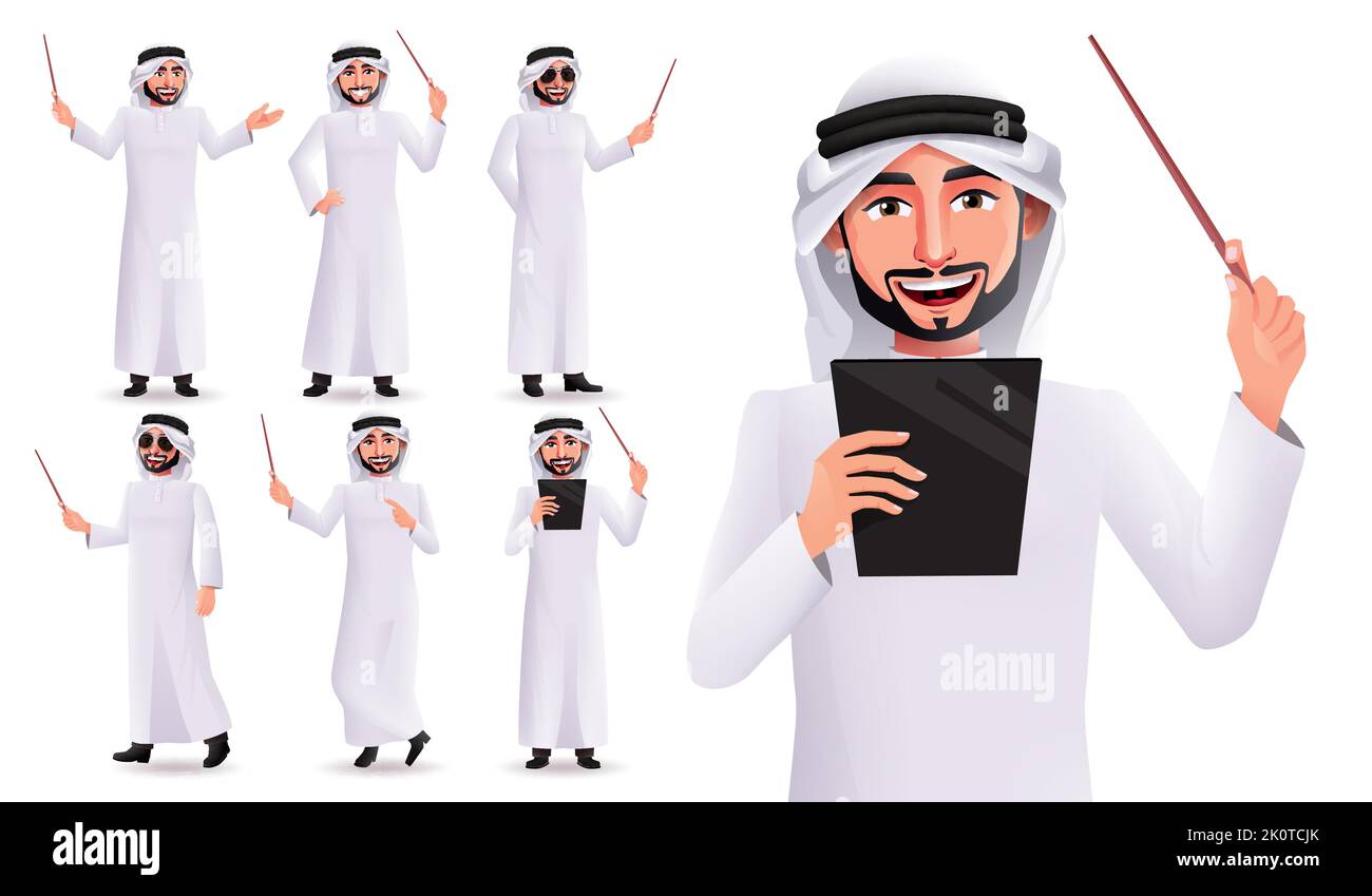 Arabian professor vector character set. Arab male teacher characters ...