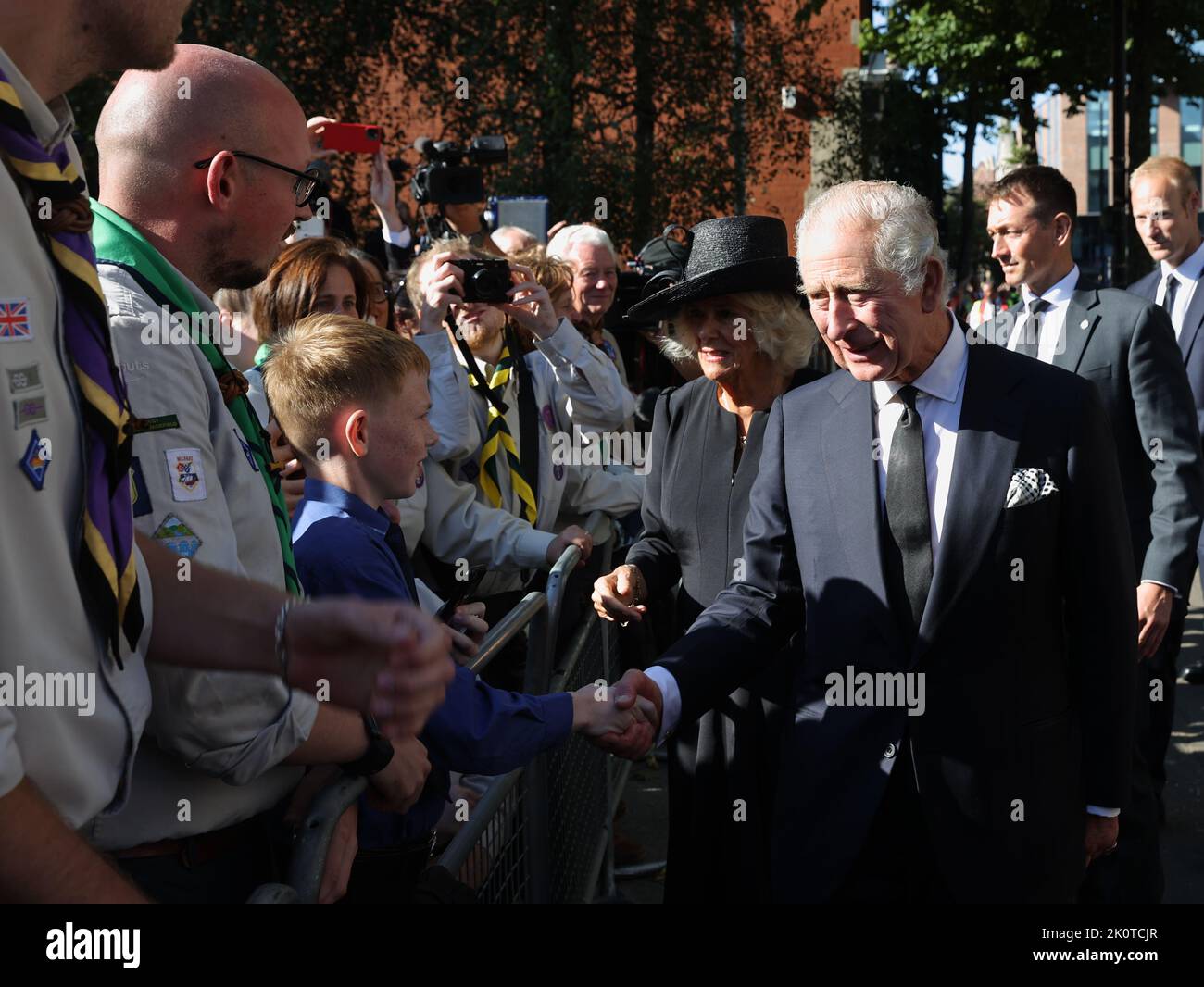 King Charles III and the Queen Consort meet members of the public on a ...