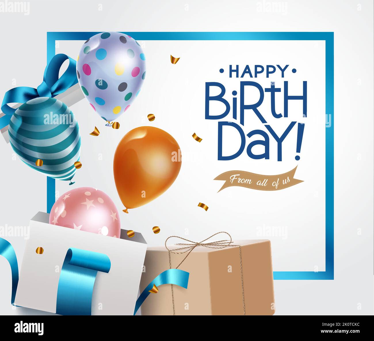 Birthday greeting vector design. Happy birthday text with balloons ...