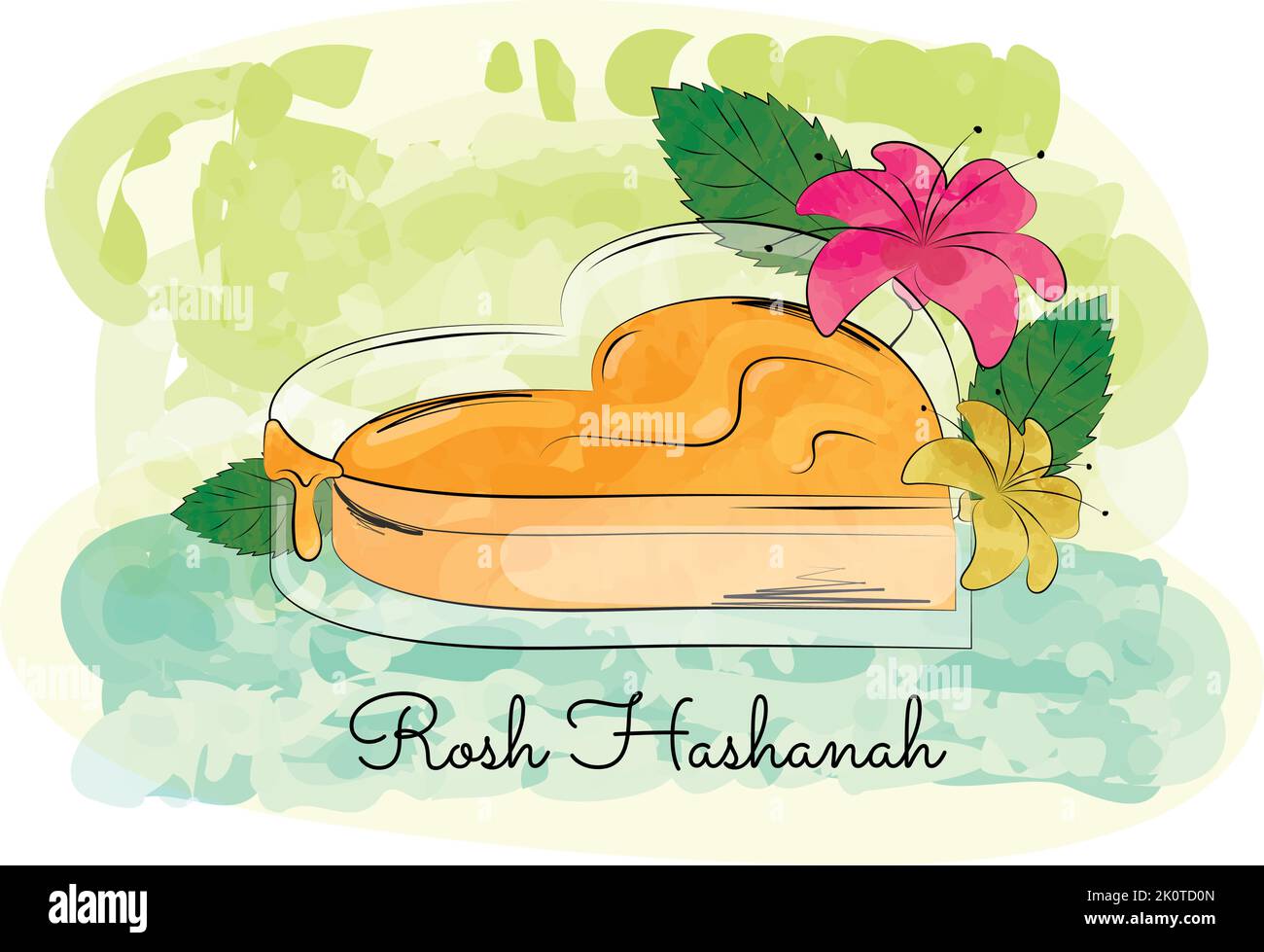 Isolated honey on a heart shape with leaves Rosh Hashanah Vector Stock ...
