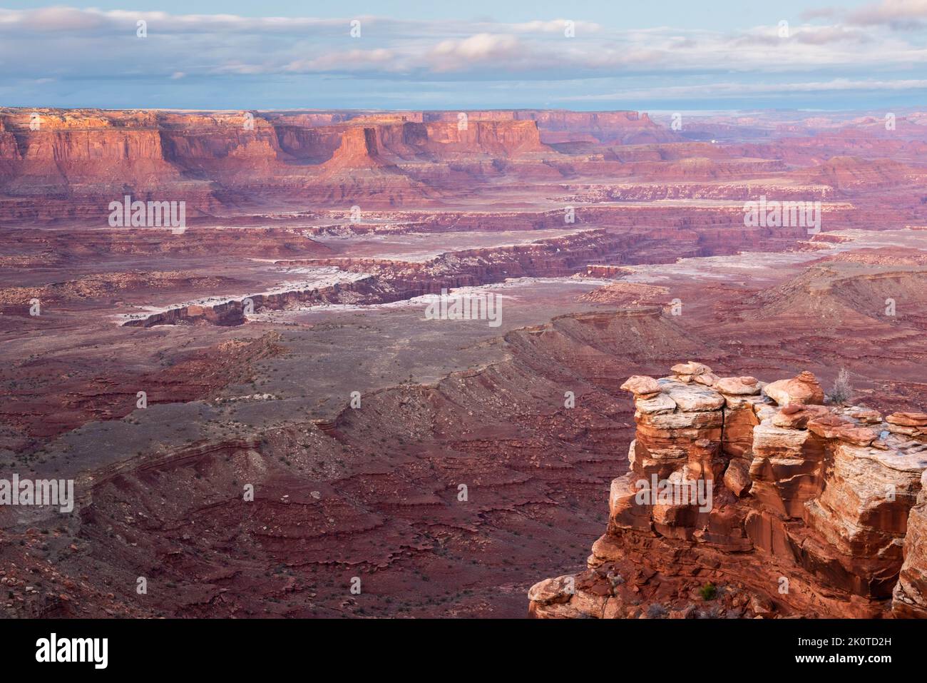 A large canyon stretching out below buttes below the White Rim Overlook ...