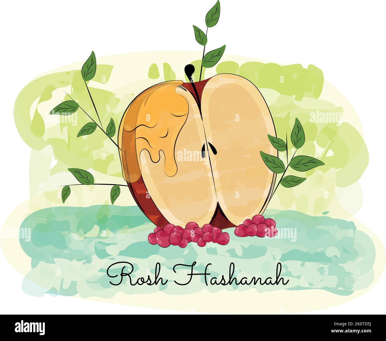 Colored apple with honey and leaves Rosh Hashanah Vector Stock Vector ...