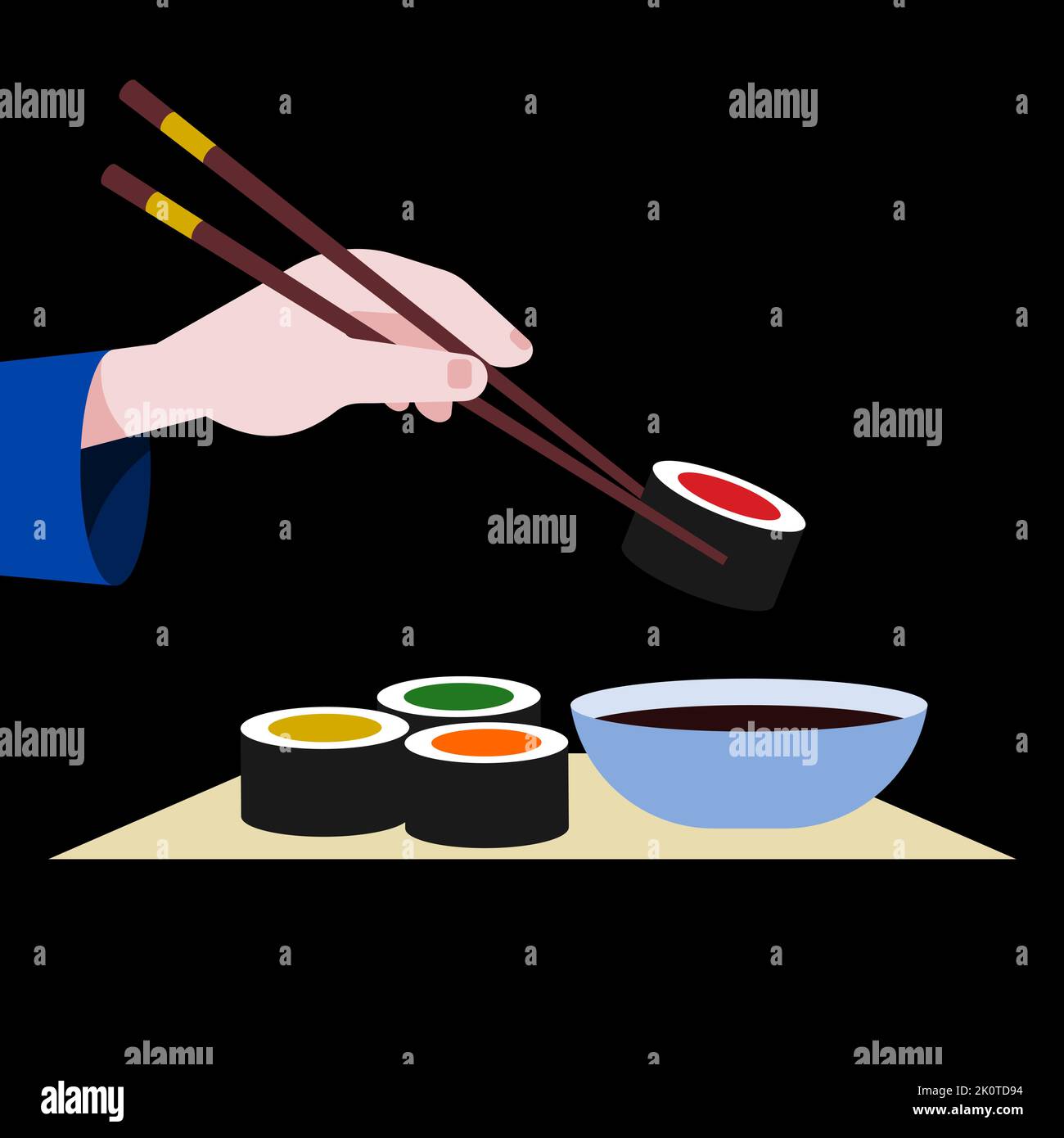 Vector Illustration of Traditional Japanese Fish Meal Eated with ...