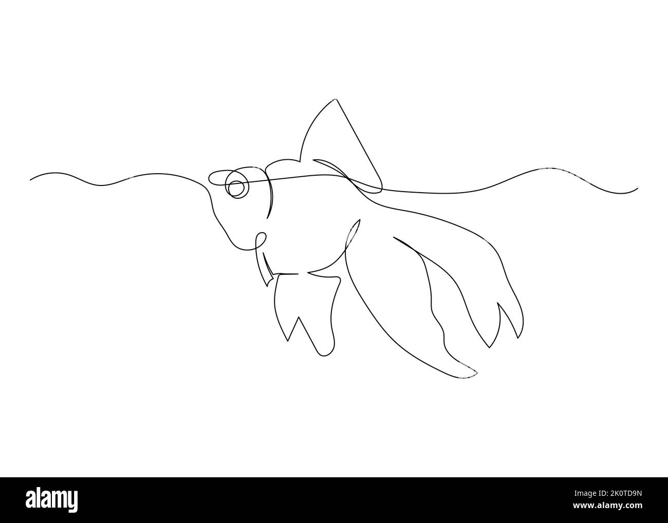 Continuous line drawing of fish with the ocean. Minimalism art Stock ...