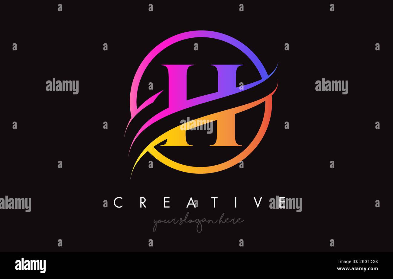 Letter H Logo with Creative Purple Orange Colors and Circle Swoosh Cut ...