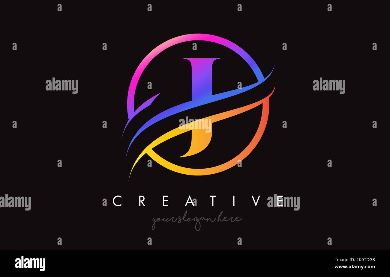 Letter J Logo with Creative Purple Orange Colors and Circle Swoosh Cut ...
