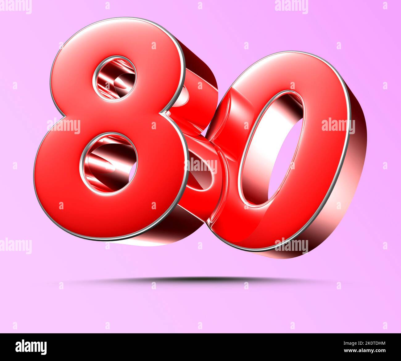 Number 80 red 3D illustration on light pink background have work path ...