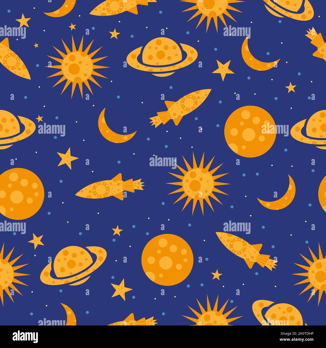 A seamless blue background with orange galaxy patterns Stock Vector ...