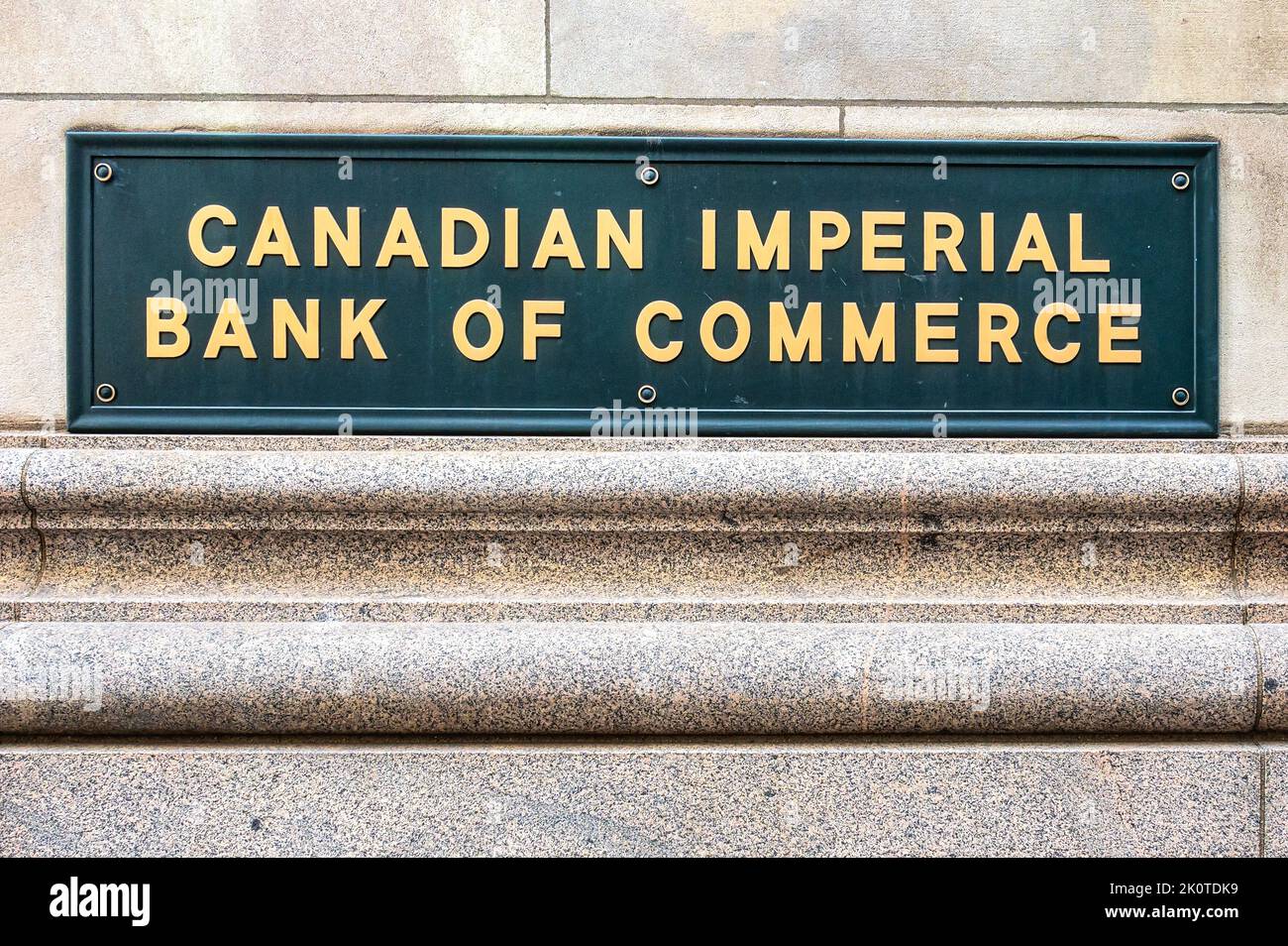 Sign at the entrance of the Canadian Imperial Bank of Commerce in King ...