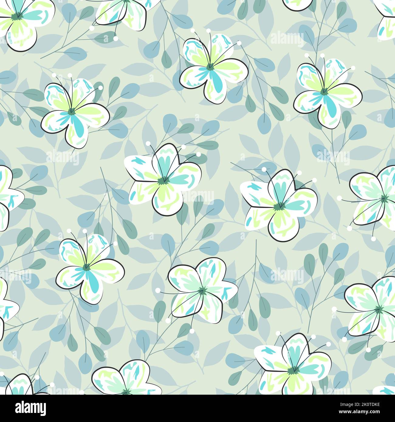Floral seamless pattern design of abstract flowers and leaves ...