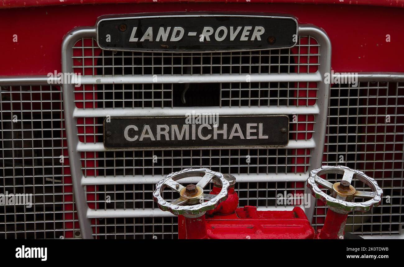Vintage Land Rover Carmichael Fire Truck Radiator Grill and Badge Stock ...