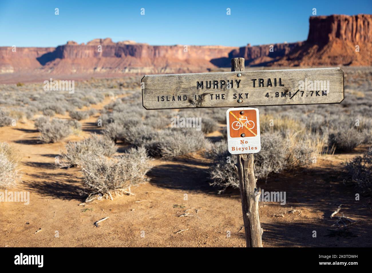 A sign for the Murphy Trail along the White Rim Road as it begins ...