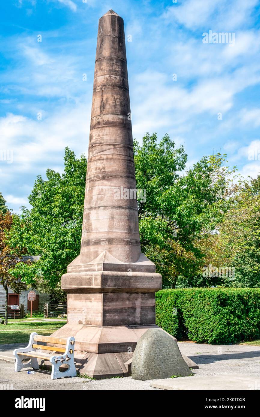 Stone monument or sculpture in remembrance of Fort Rouille. The piece ...