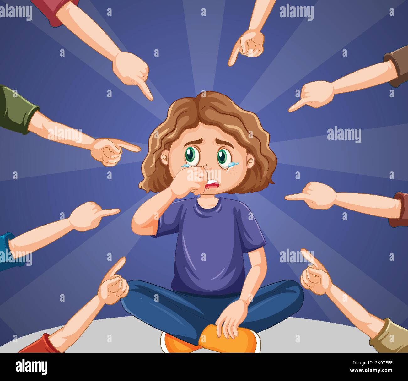Sad girl surrounded by pointing fingers illustration Stock Vector Image ...