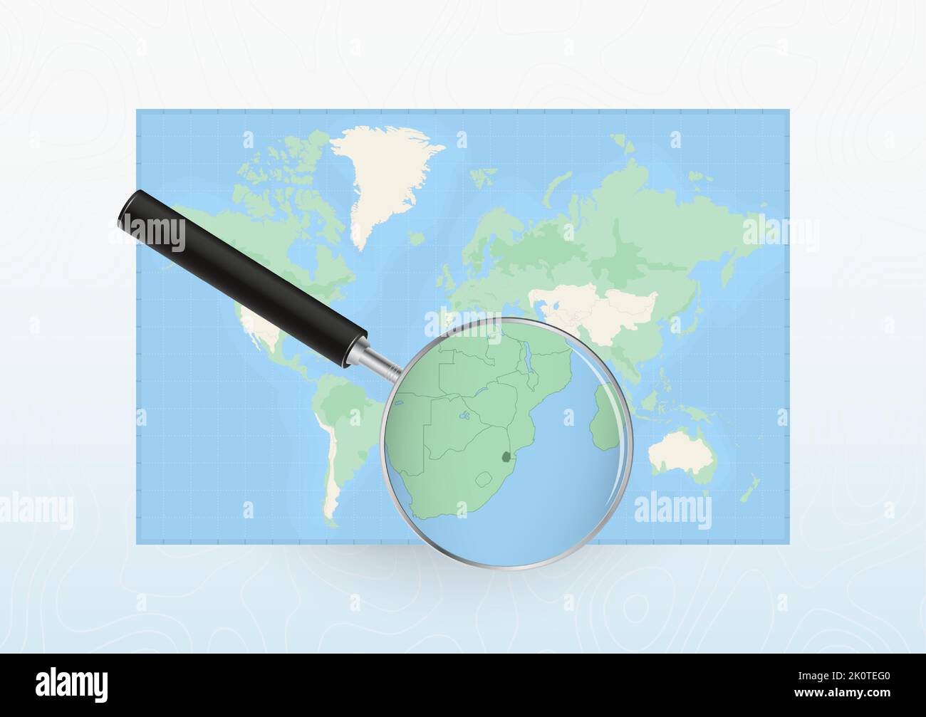 Map of the World with a magnifying glass aimed at Swaziland, searching ...