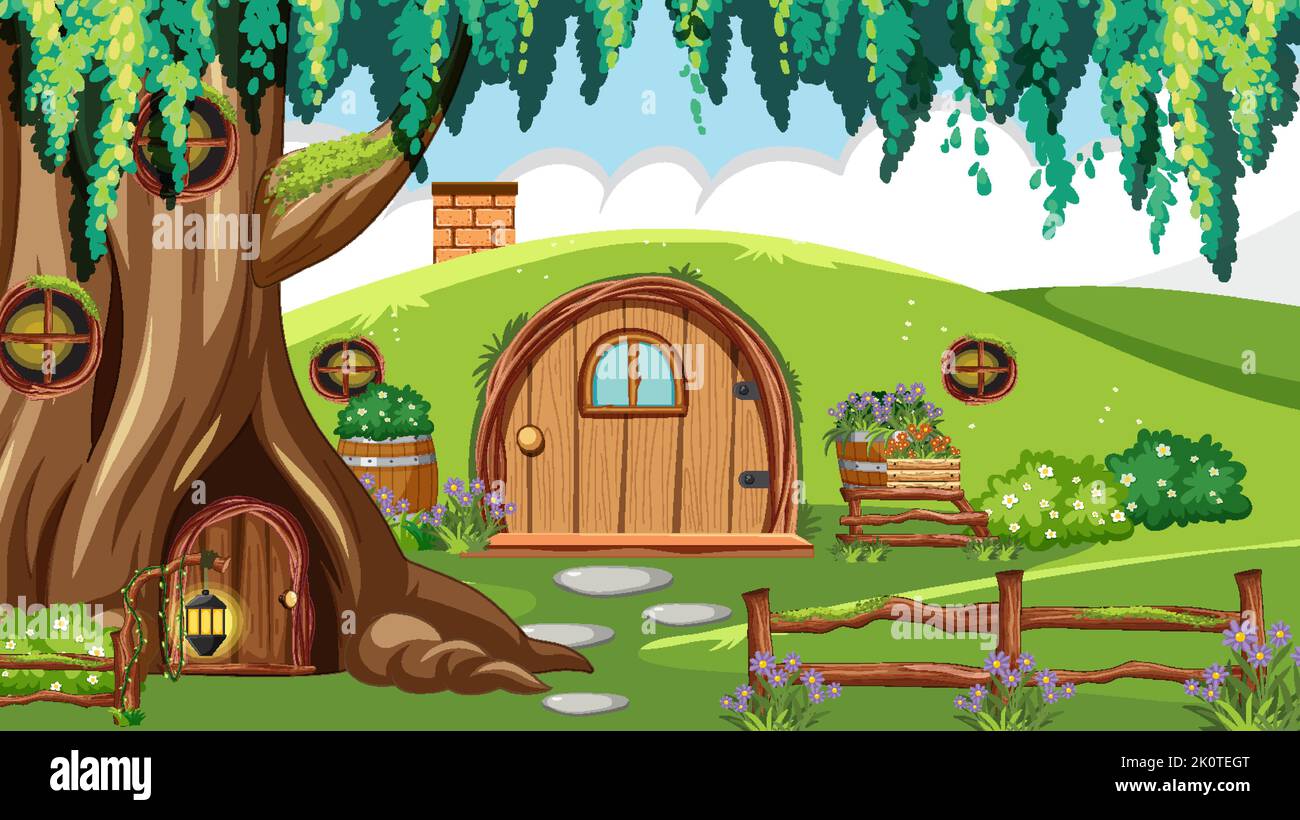 Hobbit house in the forest illustration Stock Vector Image & Art - Alamy
