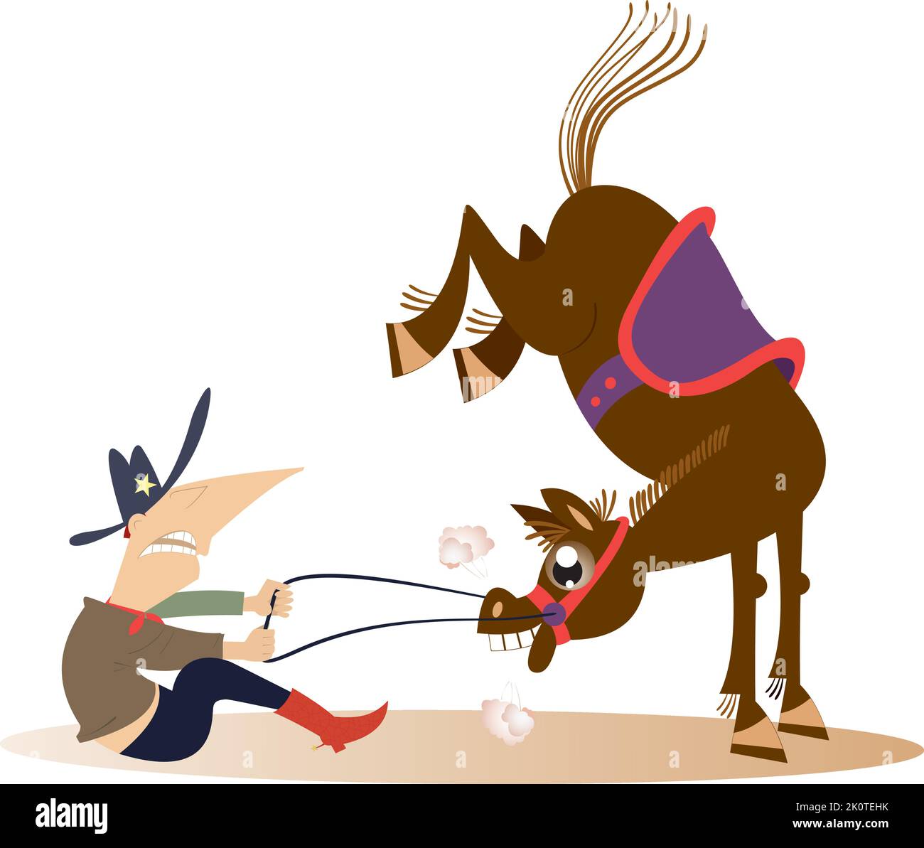 Cartoon rider and a balky horse isolated illustration. Rodeo. Man or ...