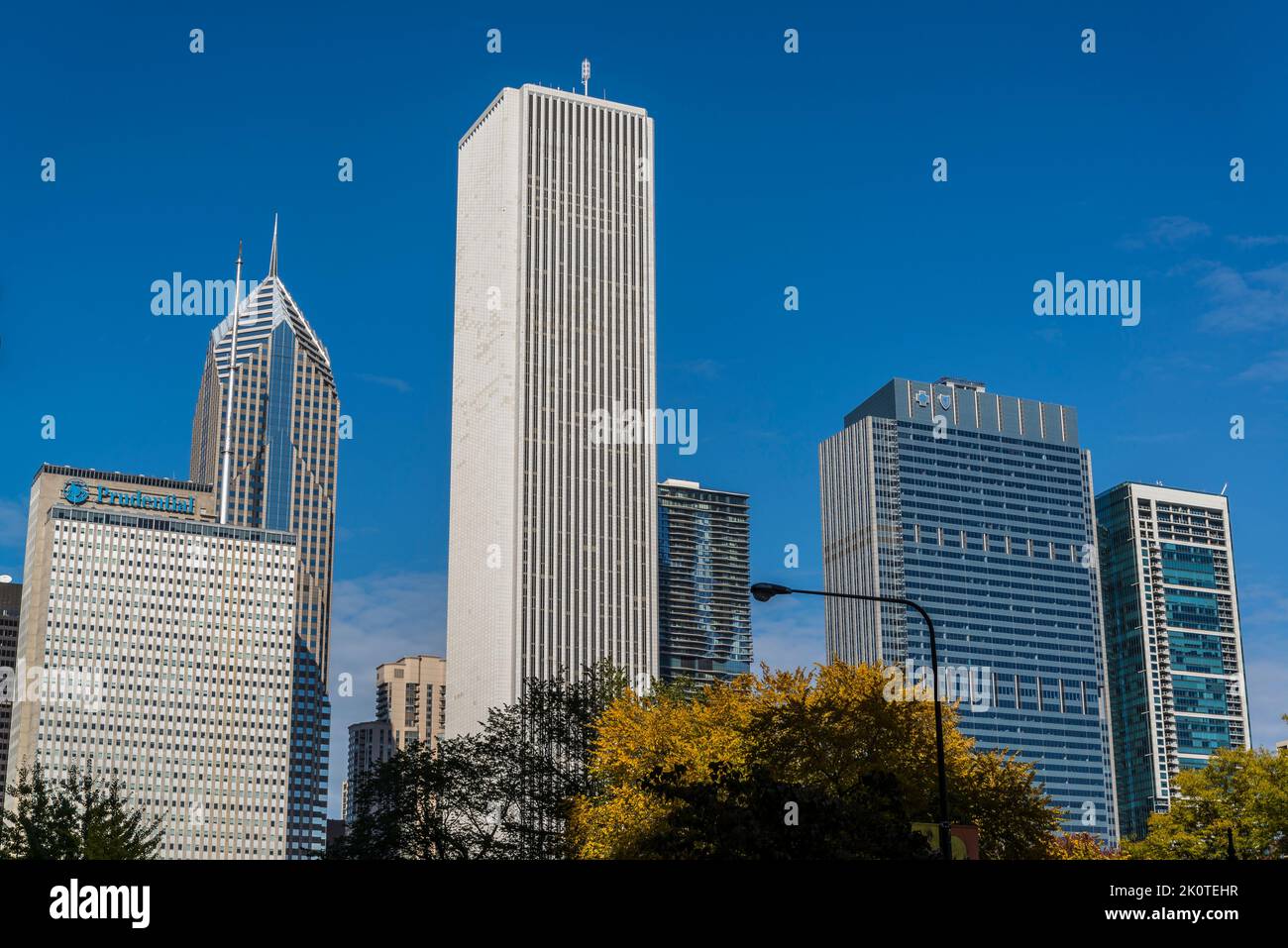 Line of skyscrapers along East Randolph Street, just north the ...