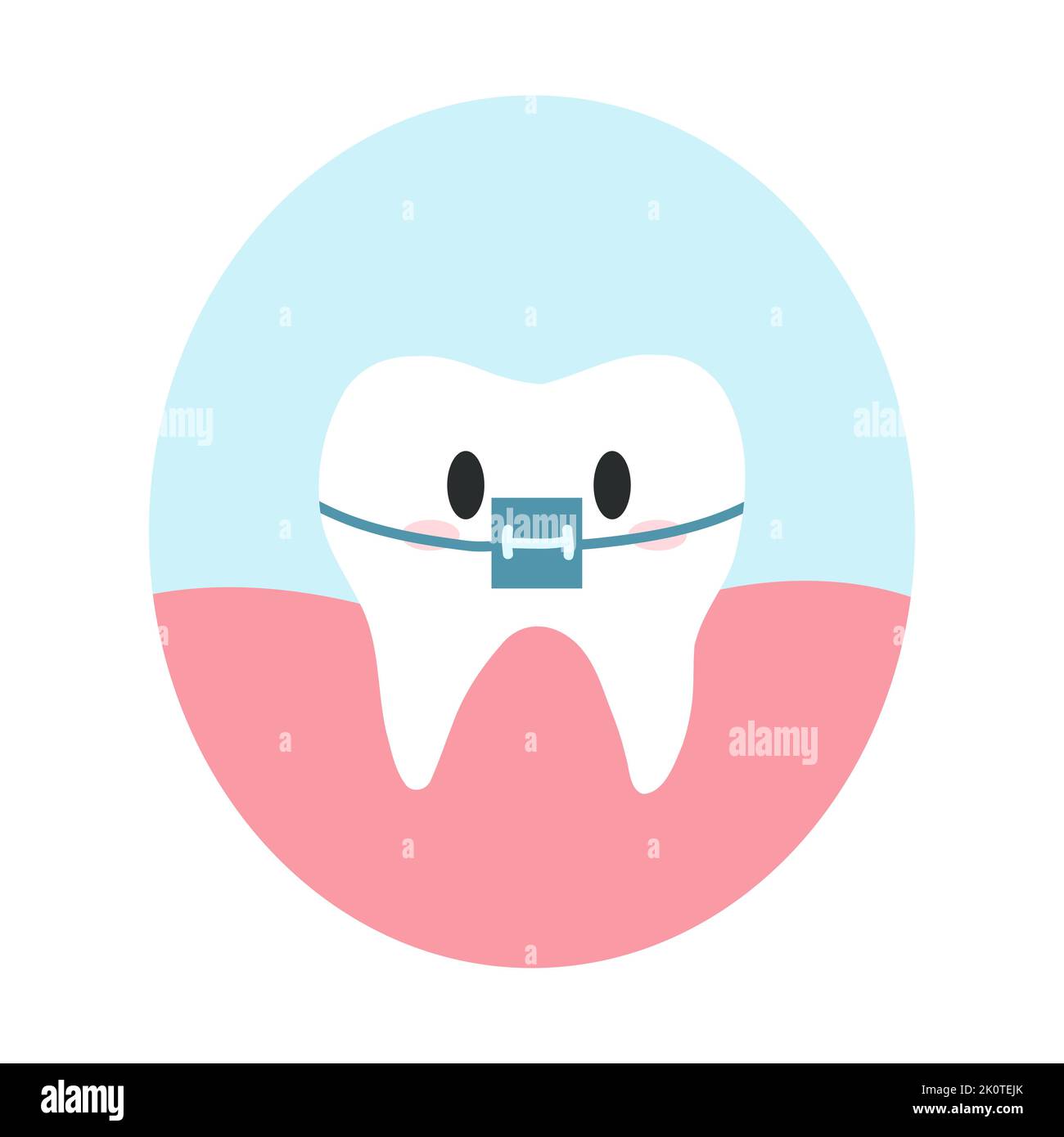 Cute healthy tooth with braces in cartoon flat style. Vector ...