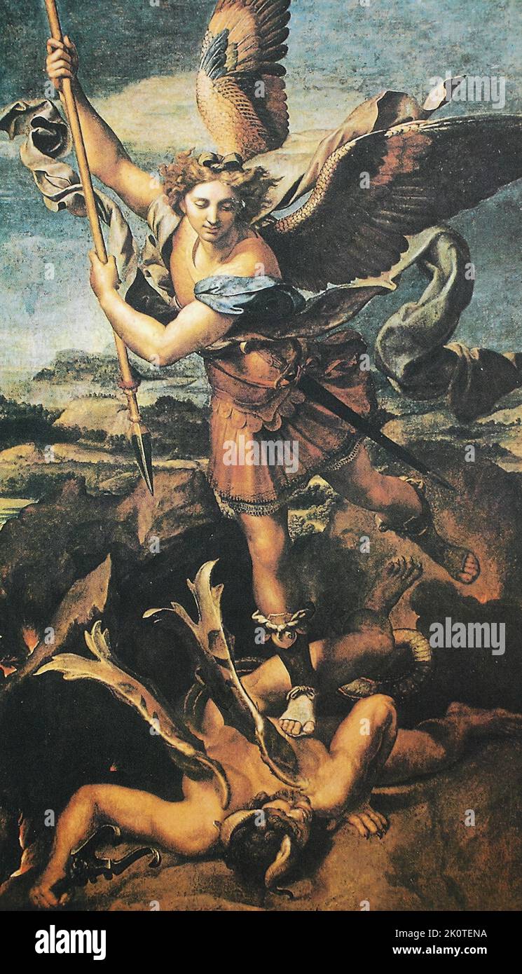 Der heilige Michael besiegt den Teufel, von Raffaello Sanzio da Urbino ...