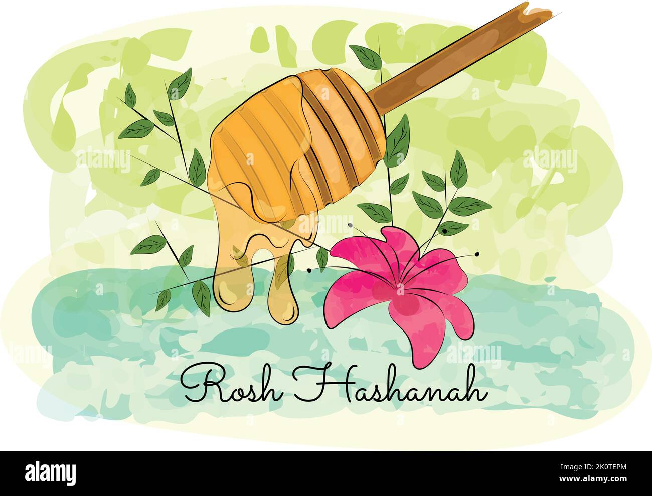 Colored honey stick with flowers and leaves Rosh Hashanah Vector Stock ...