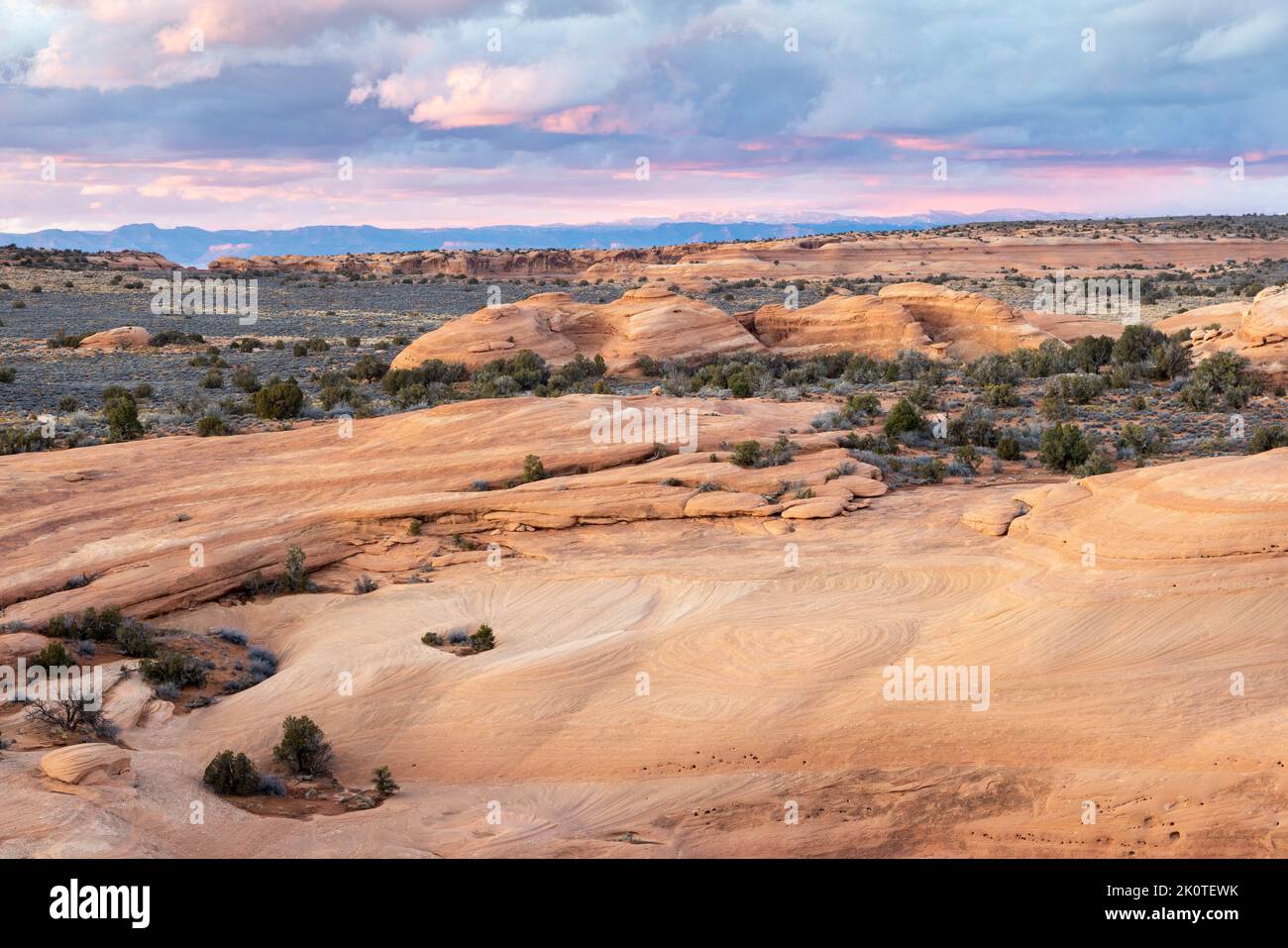 Rolling sandstone buttes breaking up the high desert vegetation and ...