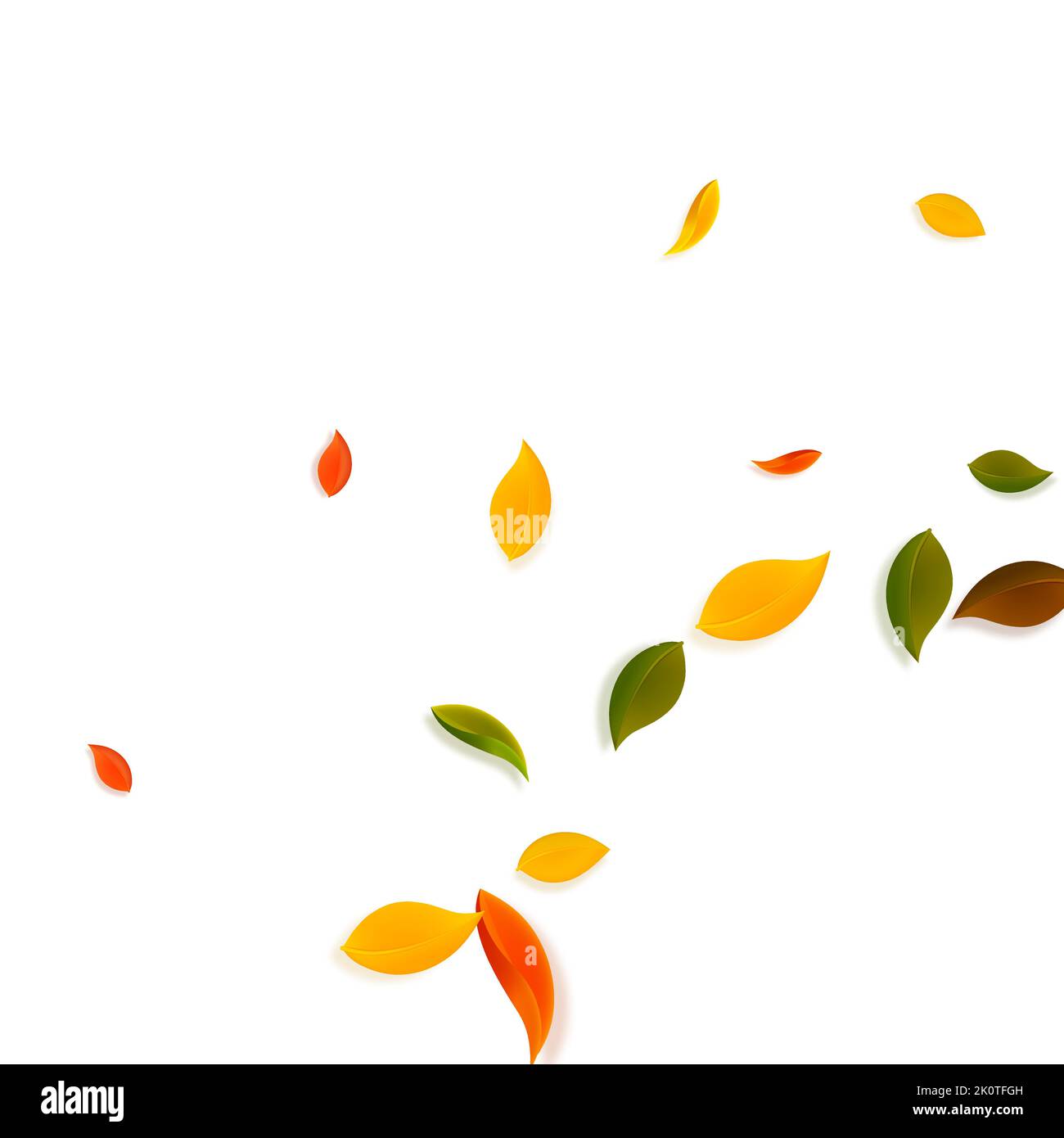 Falling autumn leaves. Red, yellow, green, brown chaotic leaves flying ...