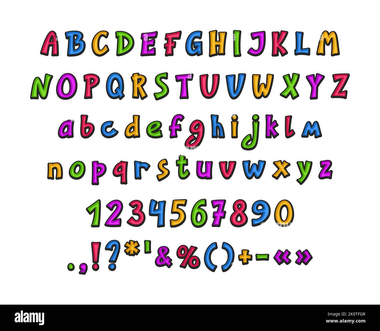 Colorful cartoon alphabet letters and numbers isolated on white ...