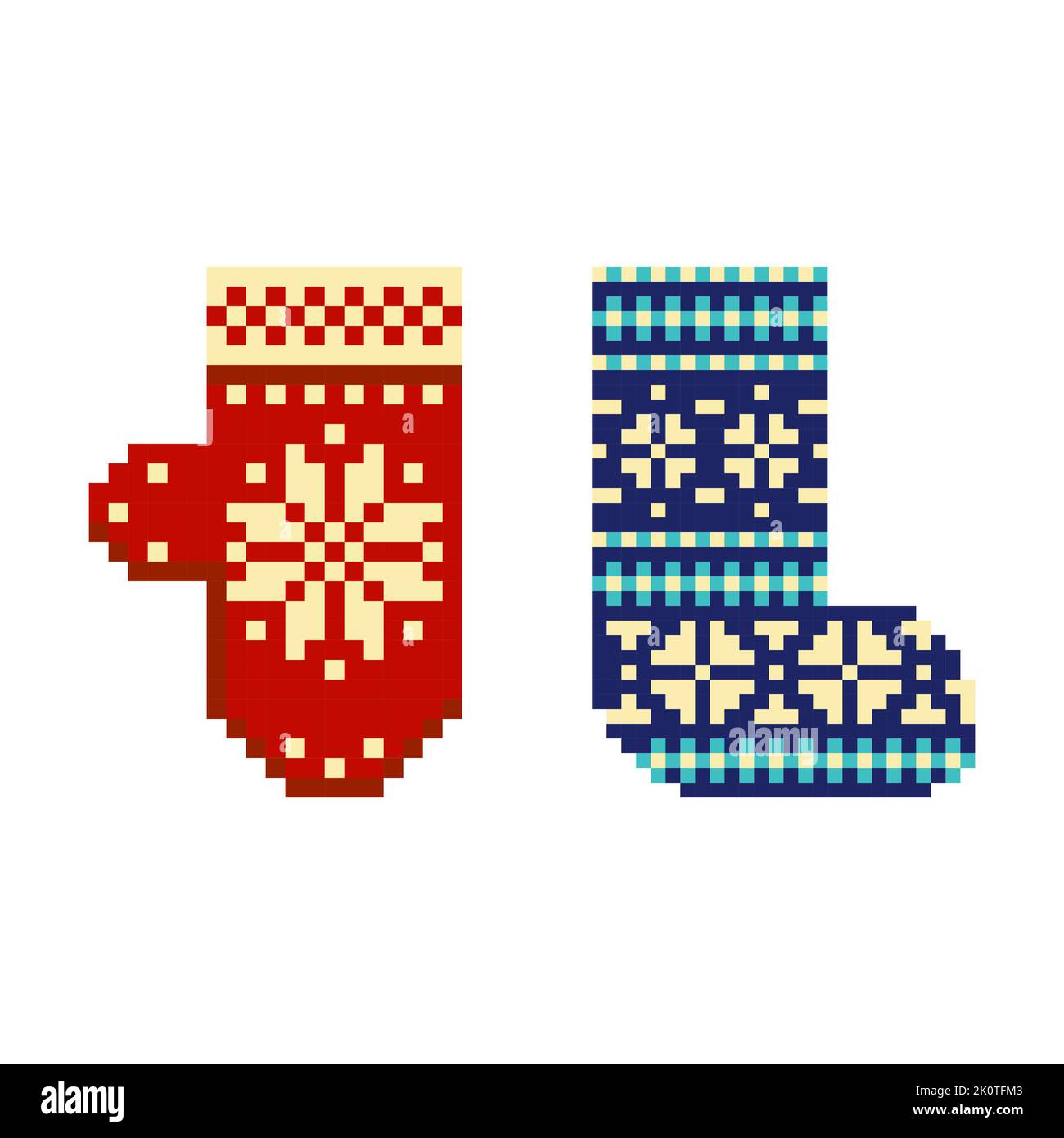 Pixel Art Christmas Sock and Mitten Set Stock Vector Image & Art - Alamy