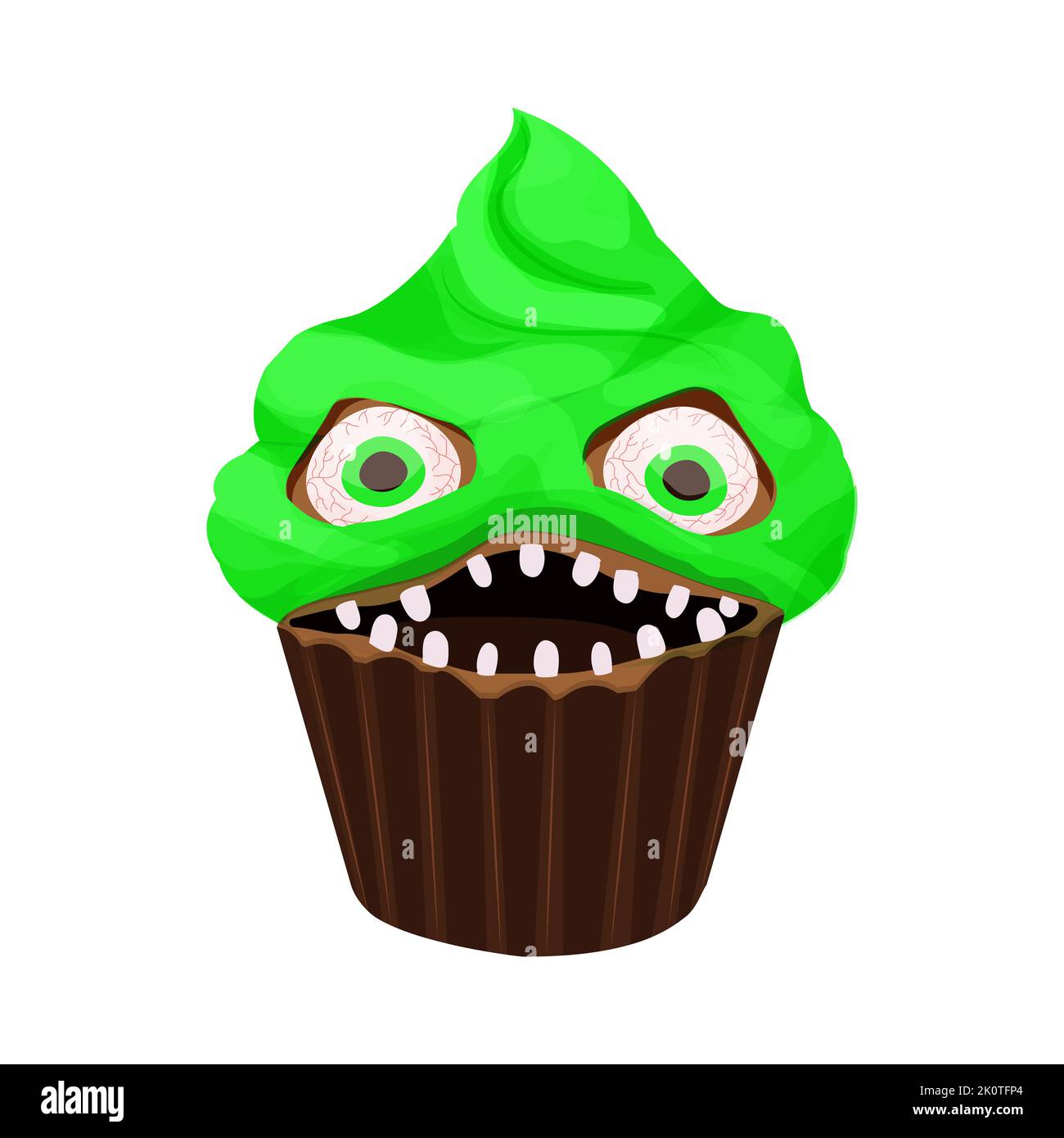 Cupcake Halloween monster dessert with scary face, teeth, eyes in cartoon style isolated on ...
