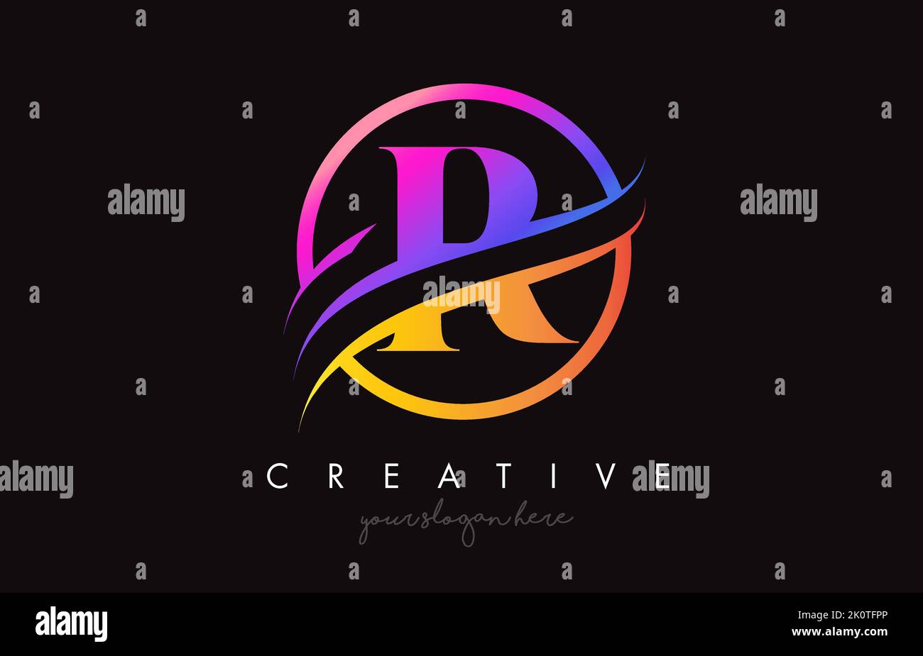 Letter R Logo with Creative Purple Orange Colors and Circle Swoosh Cut ...