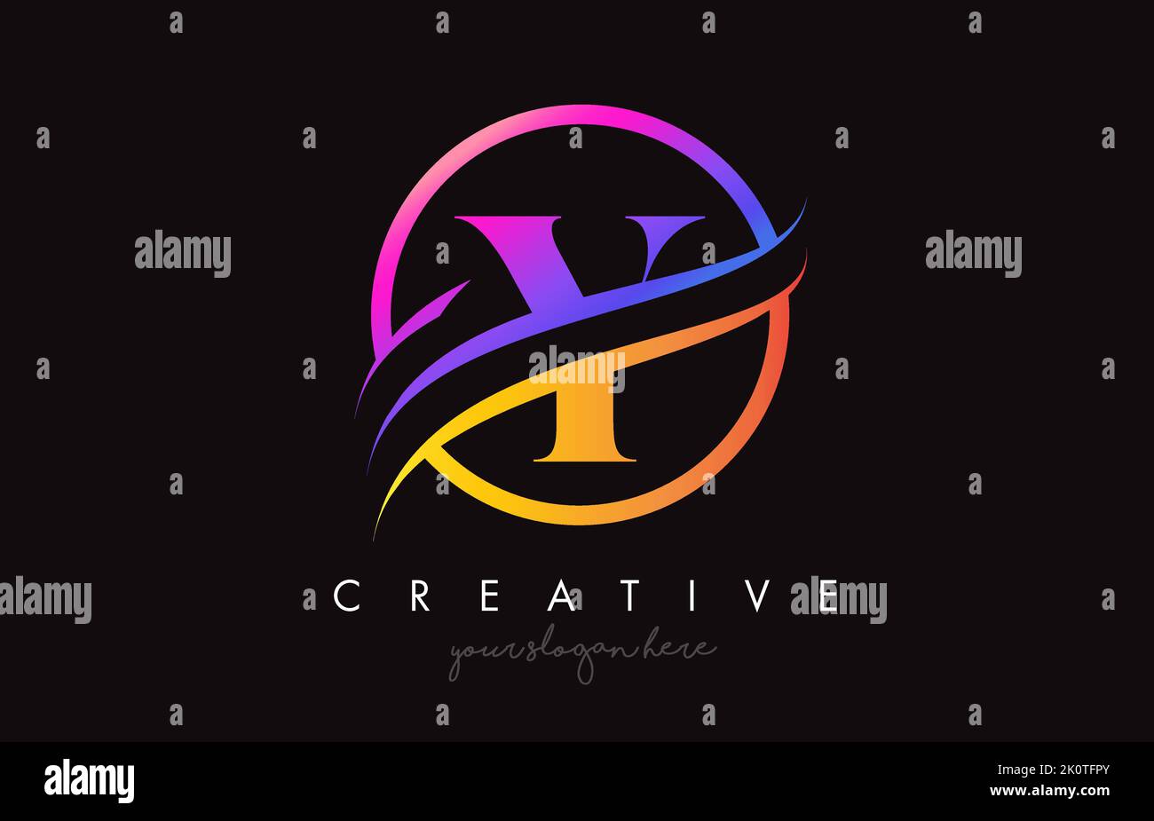 Letter Y Logo with Creative Purple Orange Colors and Circle Swoosh Cut ...