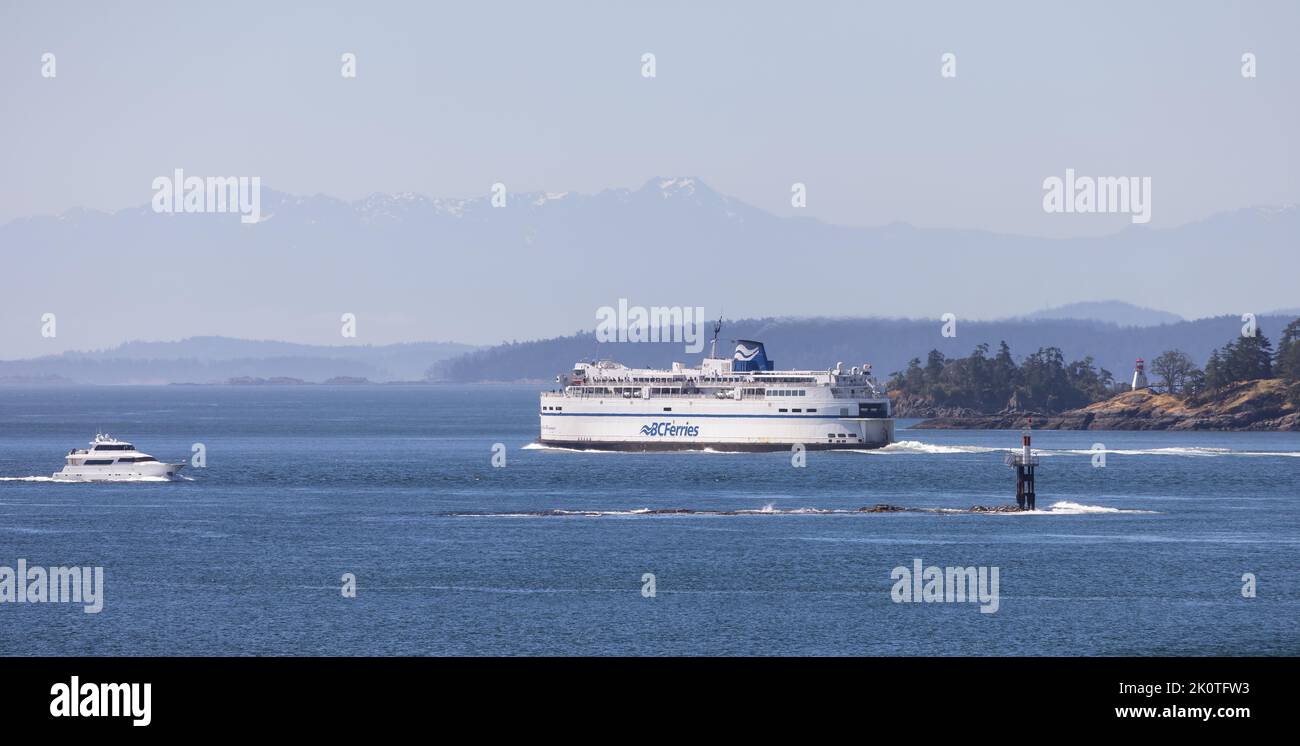 BC Ferries Passing By the islands on the West Coast of Pacific Ocean ...