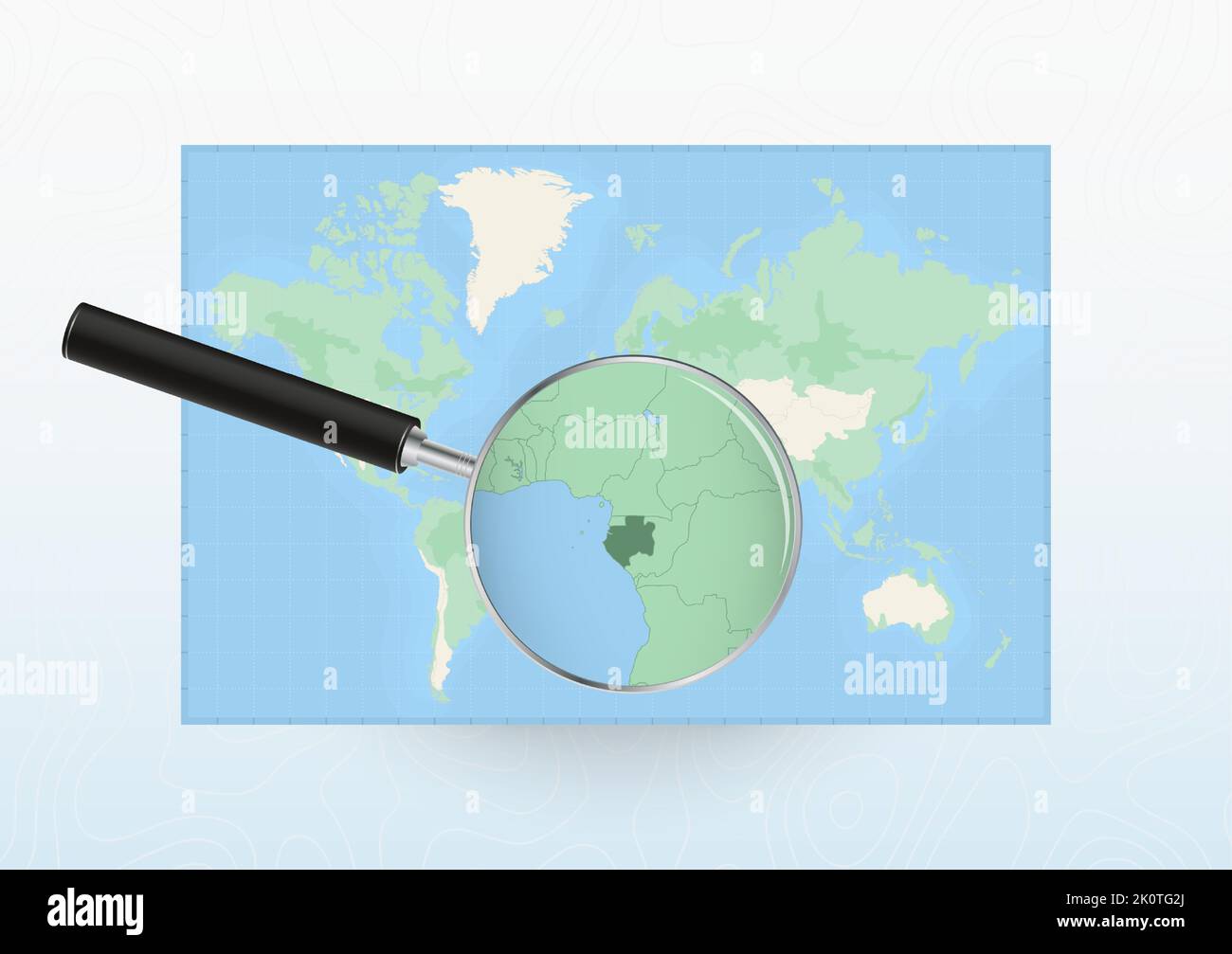 Map of the World with a magnifying glass aimed at Gabon, searching Gabon with loupe. Vector map ...