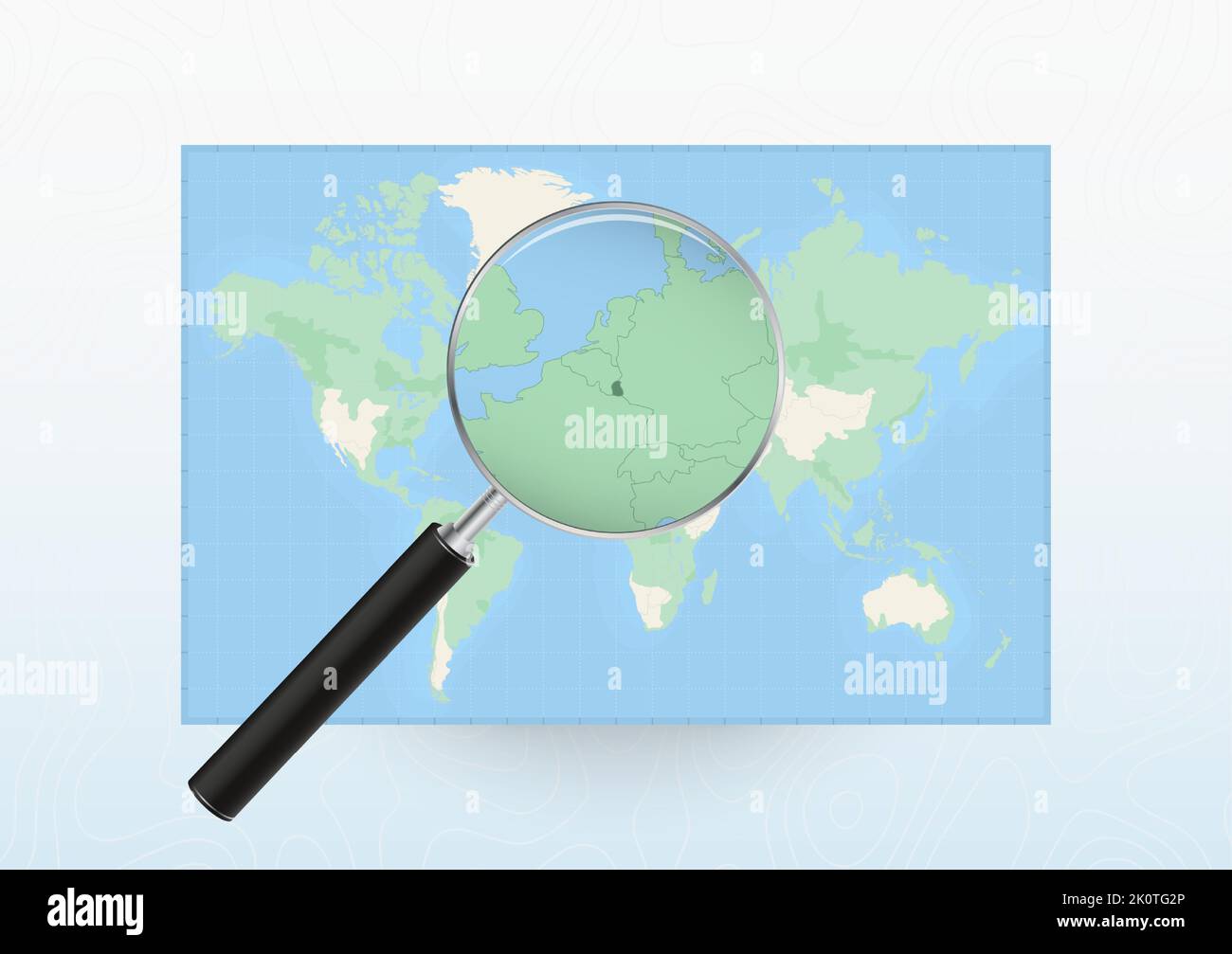 Map of the World with a magnifying glass aimed at Luxembourg, searching ...