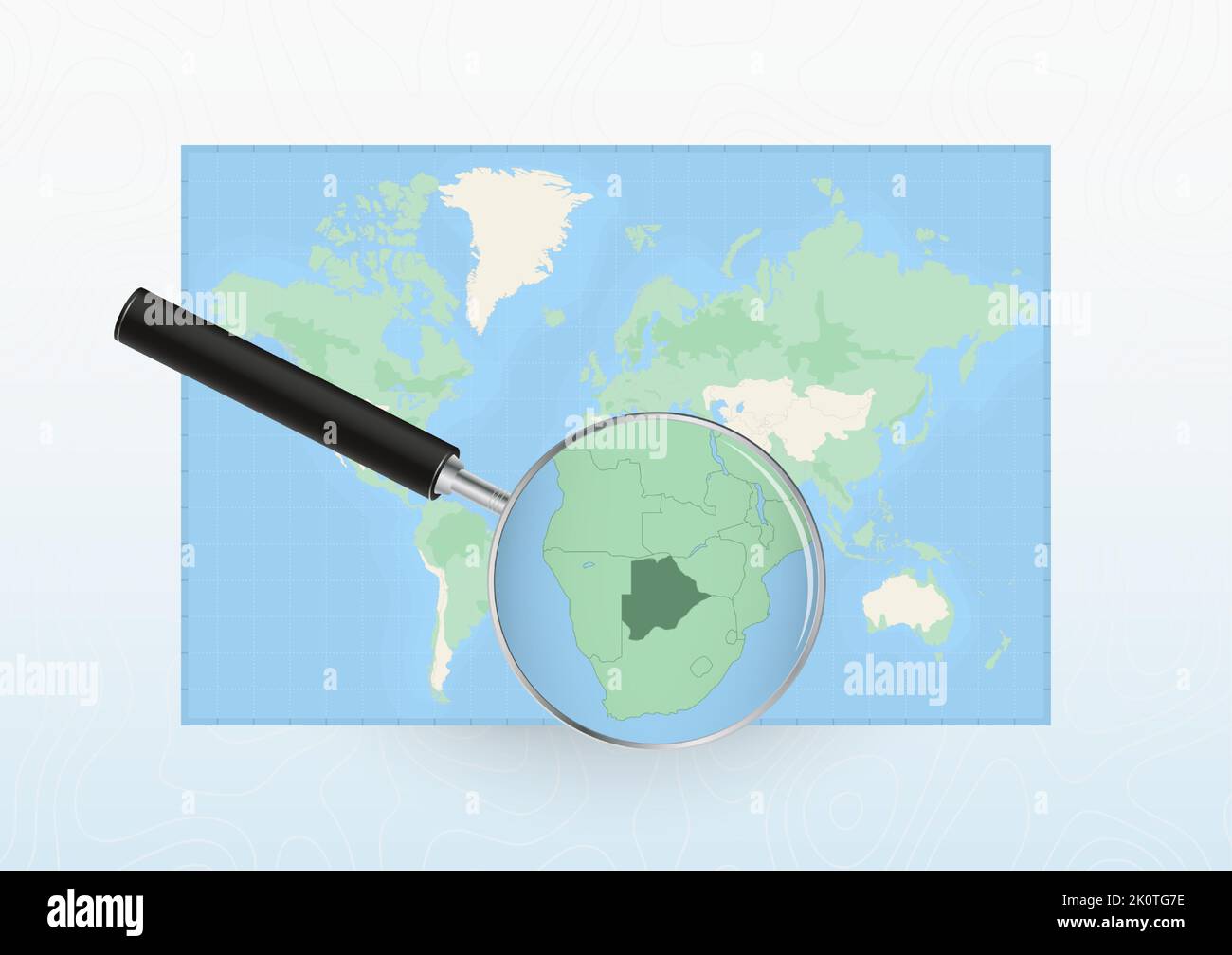 Map of the World with a magnifying glass aimed at Botswana, searching Botswana with loupe ...