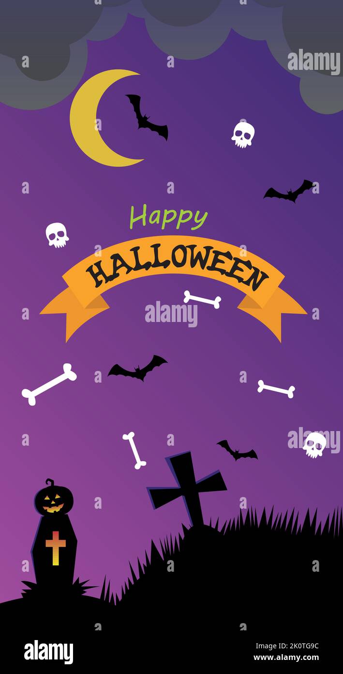 halloween banner with moon bats skulls and bones Stock Vector Image ...