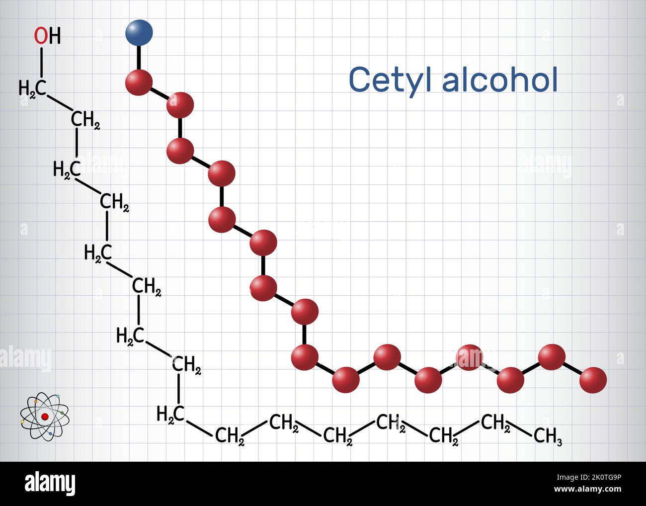 Cetyl alcohol, palmityl alcohol molecule. Used in cosmetic industry ...
