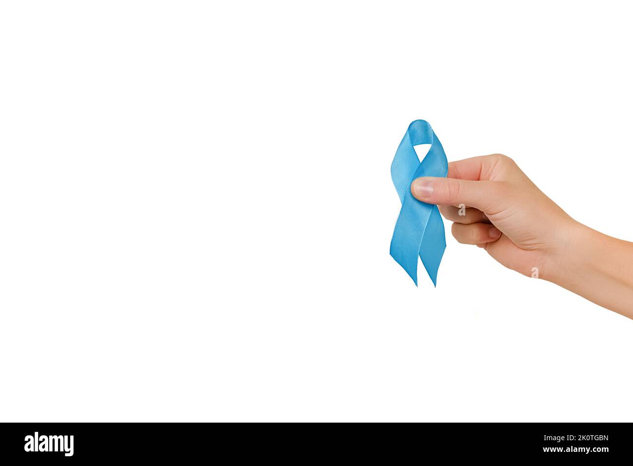 Symbol for support men. Close up of female hand hold blue ribbon ...