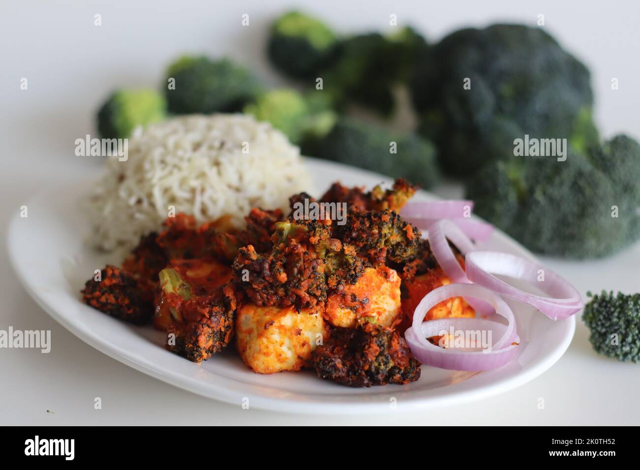 Tandoori paneer broccoli. Cottage cheese cubes and broccoli florets ...