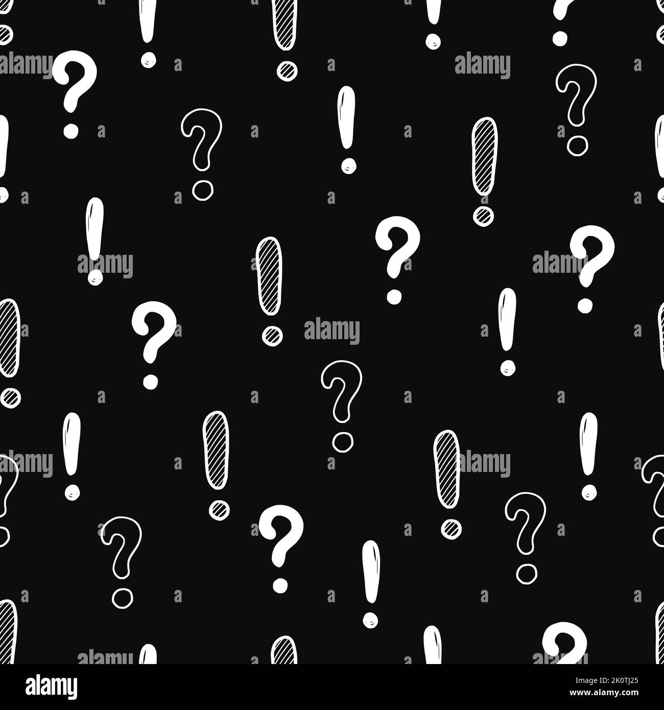 Hand drawn exclamation, question mark seamless pattern. Scribble doodle ...